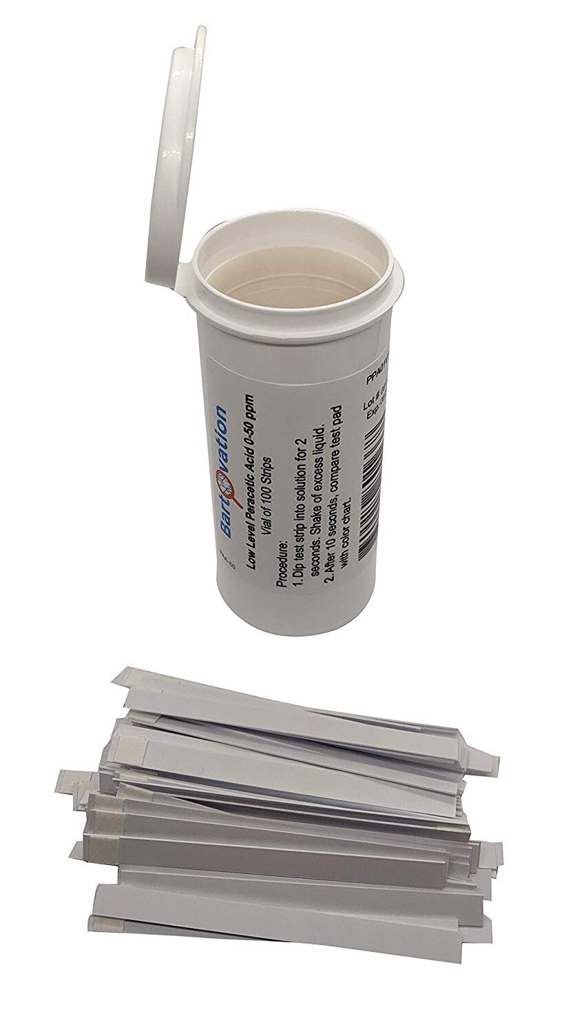 Peracetic Acid Test Strips, 0-50 ppm [Vial of 100 Strips] | Bartovation ...