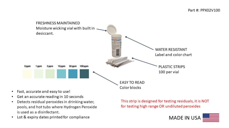 Hydrogen Peroxide H2O2 Test Strips, Low Level, 0-100 ppm