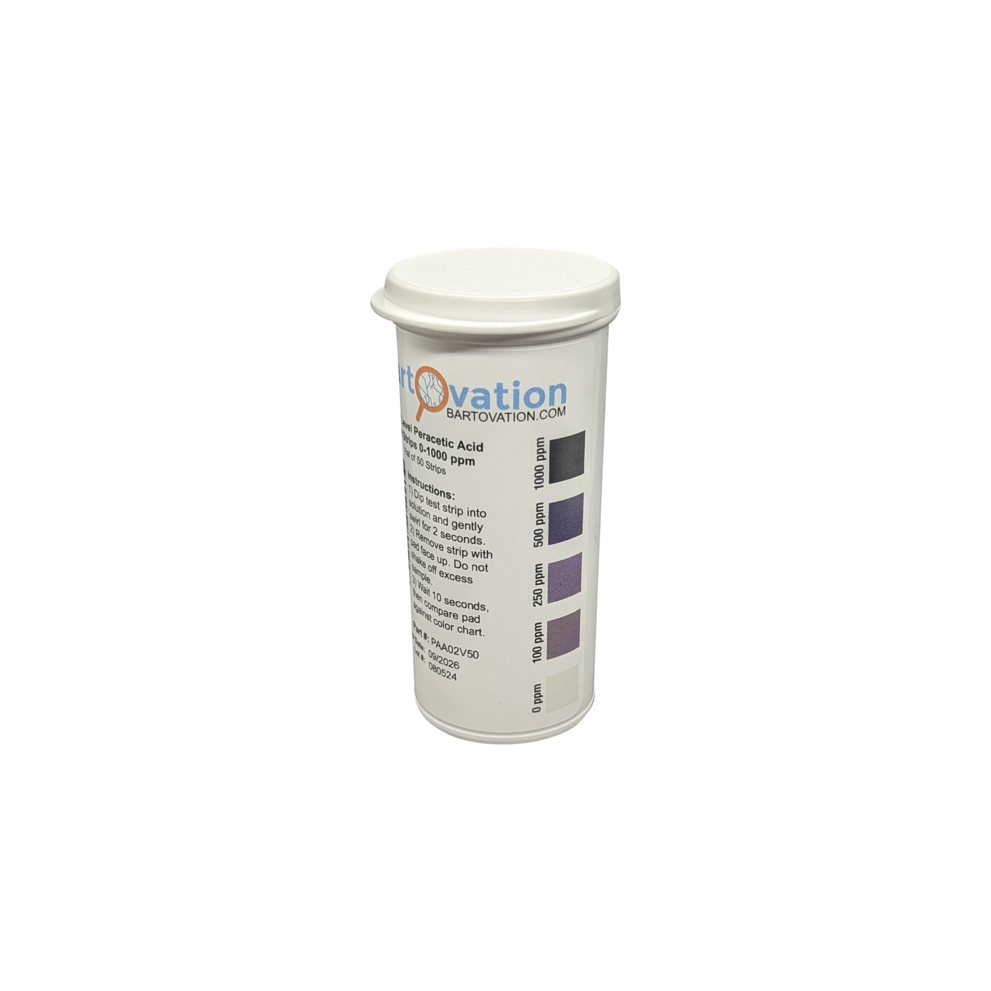 Peracetic Acid (PAA) Test Strips, High Level, 0-1000 ppm