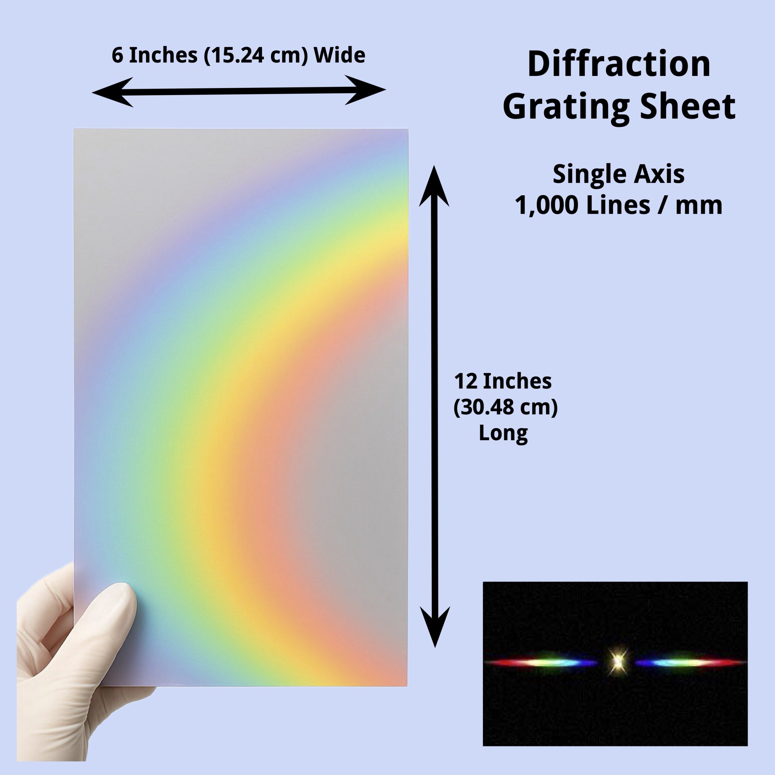 1PCS / Holographic Diffraction Grating Sheet 50/100/300/500/600 Lines 50 × 50 Mm