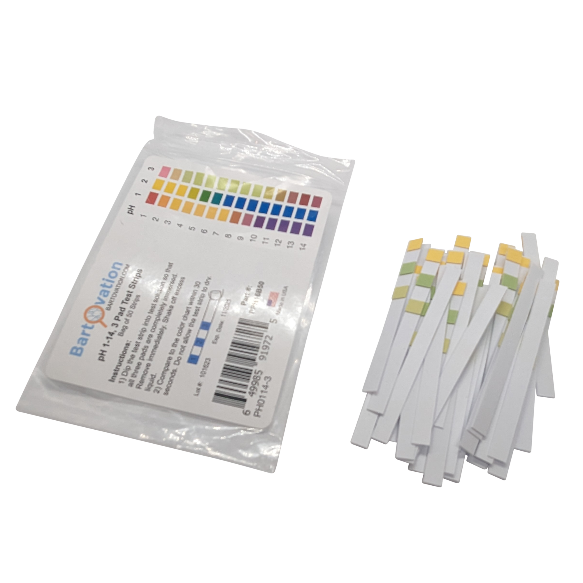 pH 1-14 Wide Range 3 Pad Dipstick Test Strips